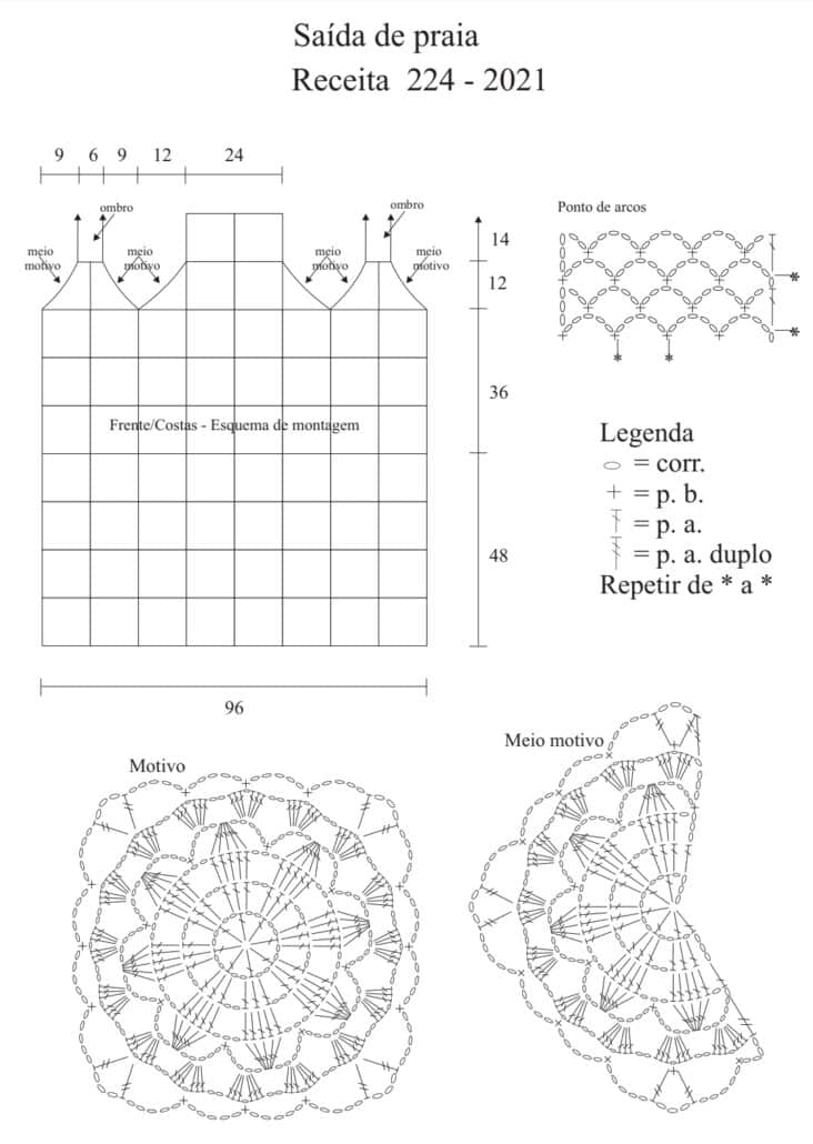 Saída de praia longa de crochê: receita e gráfico