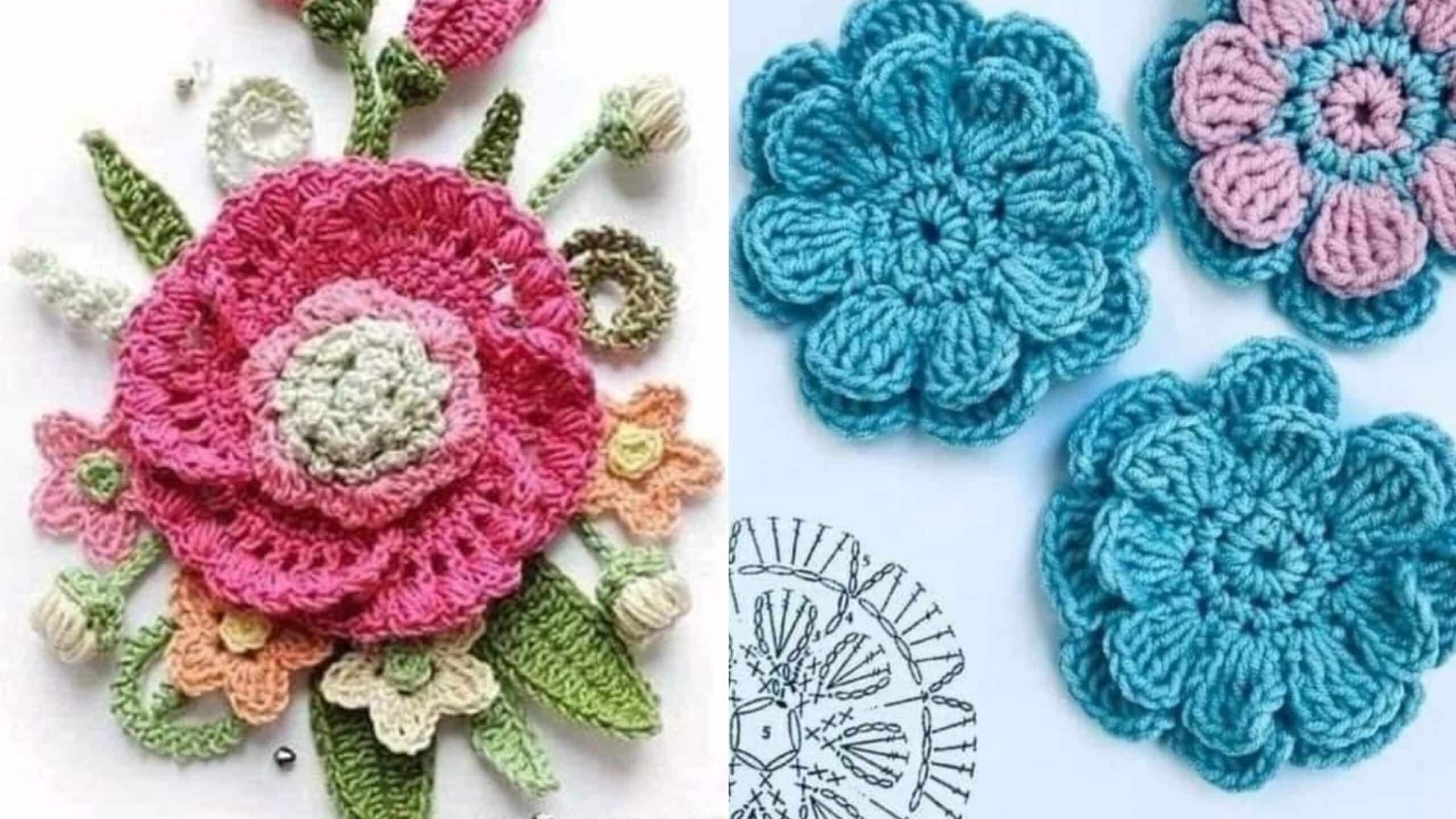 Flores em Crochê: 37 Modelos para Aplicação com Gráficos