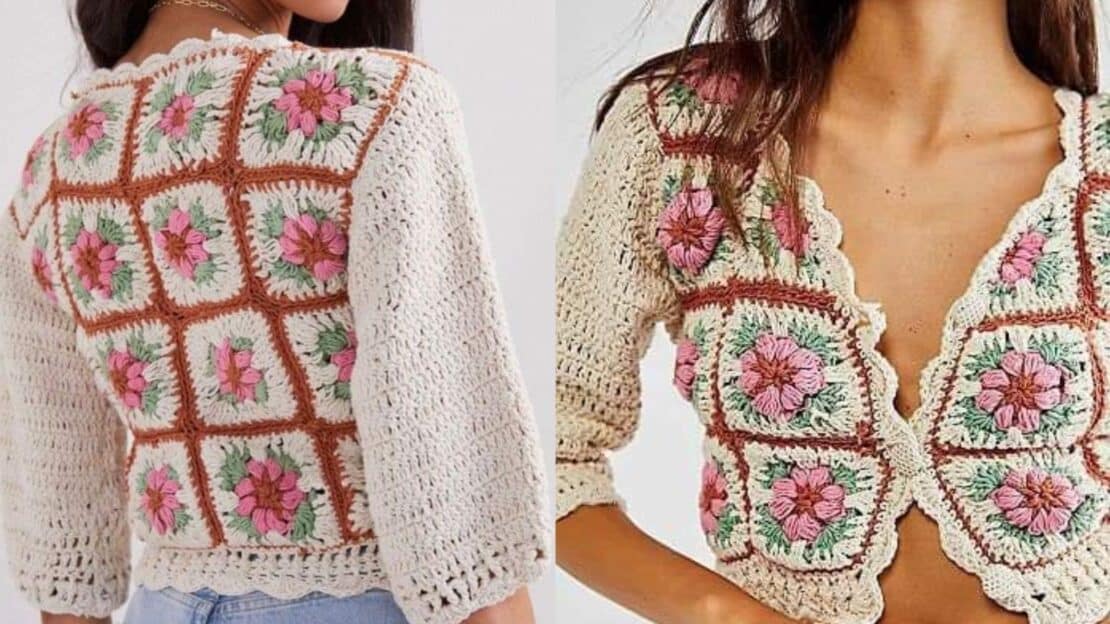 Casacos de Crochê com Squares de Flores: Ideias Lindas e Fáceis