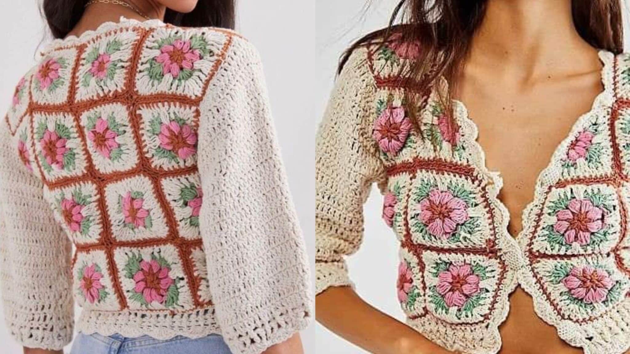 Casacos de Crochê com Squares de Flores: Ideias Lindas e Fáceis