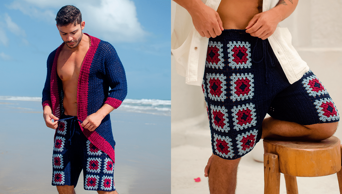 Conjunto de Crochê Masculino Square Anil Lindo com Gráfico