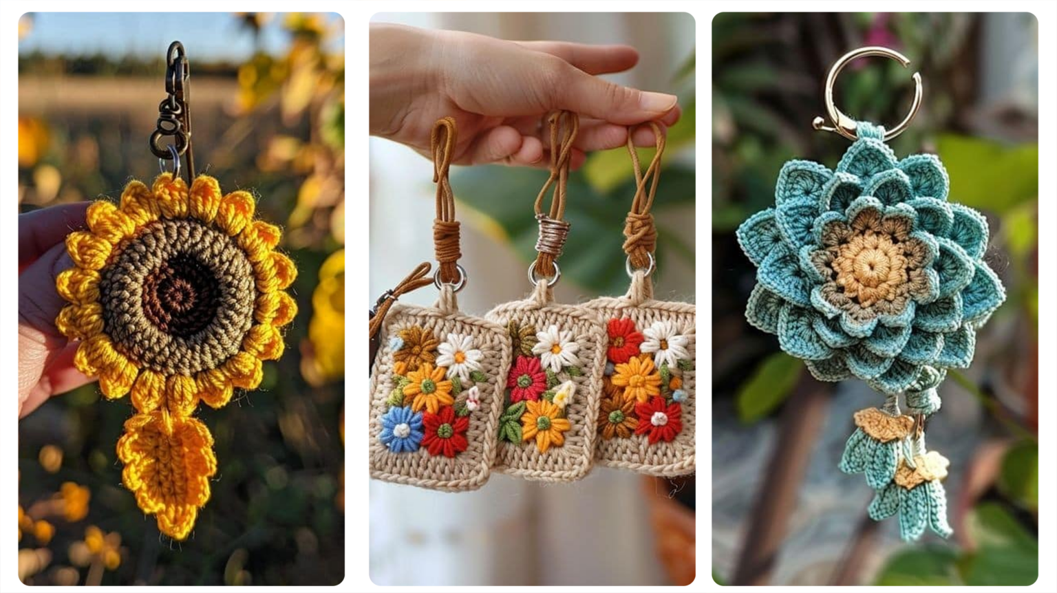 Ideias Criativas de Presentes: Chaveiros com Flores de Crochê!