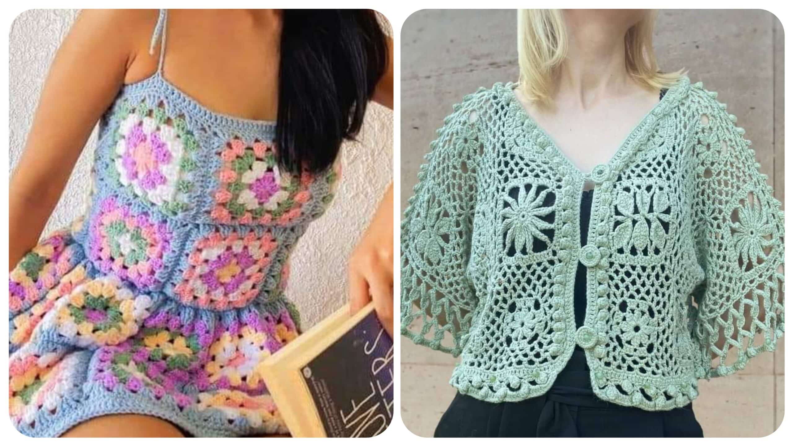 Moda em Squares de Crochê: Vestidos e Blusas de com Padrões Gratuitos