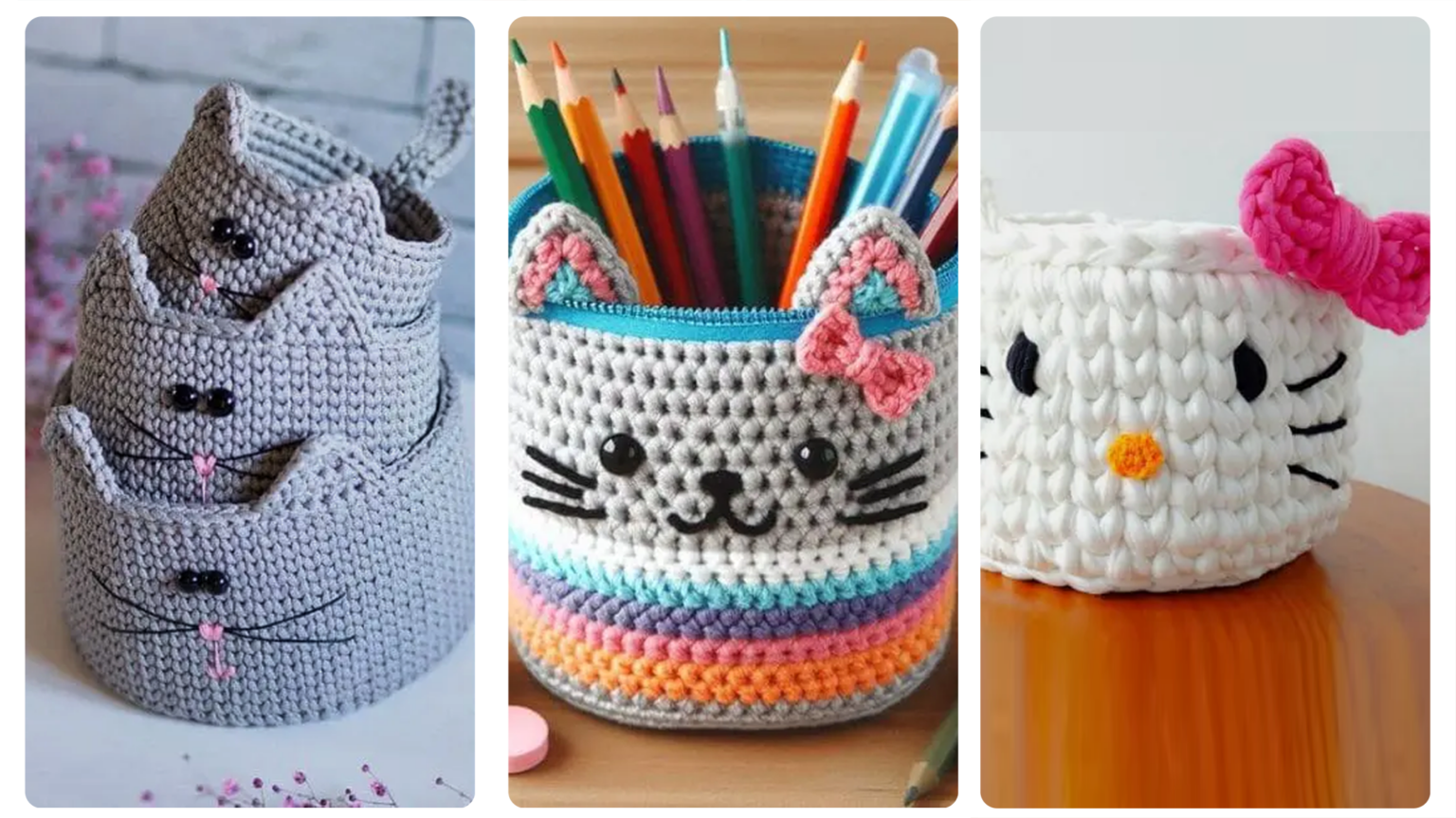 Aprenda a Fazer Porta-Trecos de Gatinho em Crochê: 8 Modelos Lindíssimos!