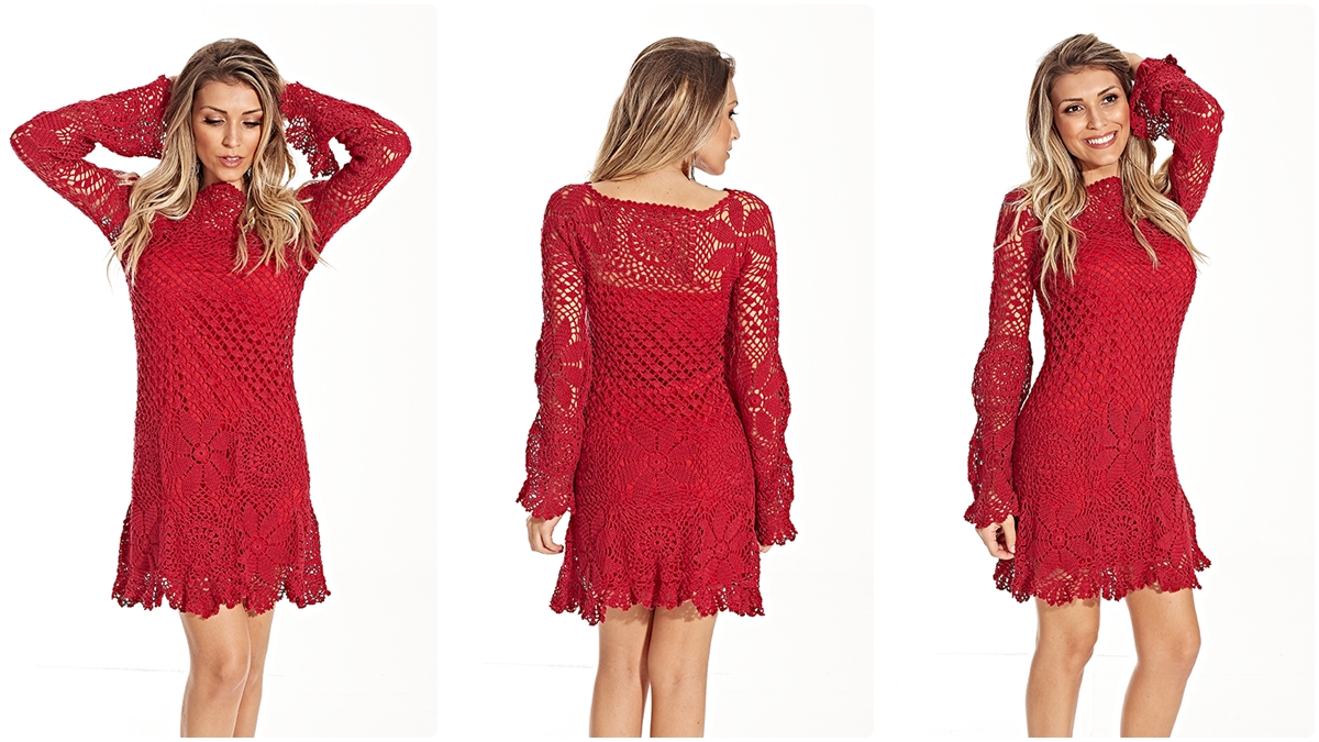 Vestido de Crochê Vermelho Anne: Elegância e Charme!