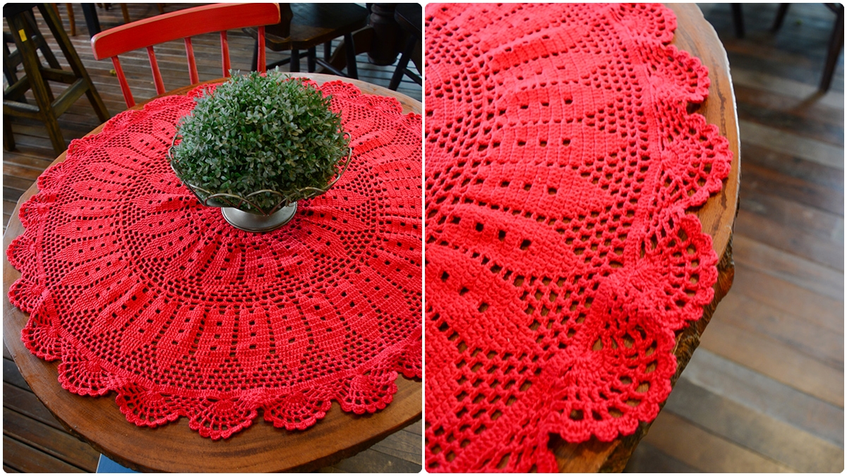 Centro de Mesa em Crochê Carmim: Cor Viva que Encanta!